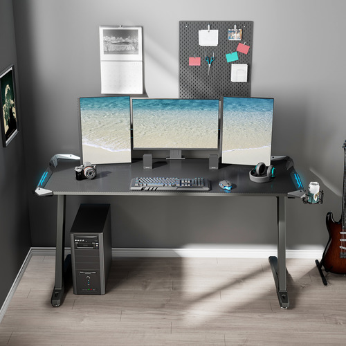 Aerocool Black Eureka Z60 Ergonomic Gaming Desk with RGB LEDs Temple Webster